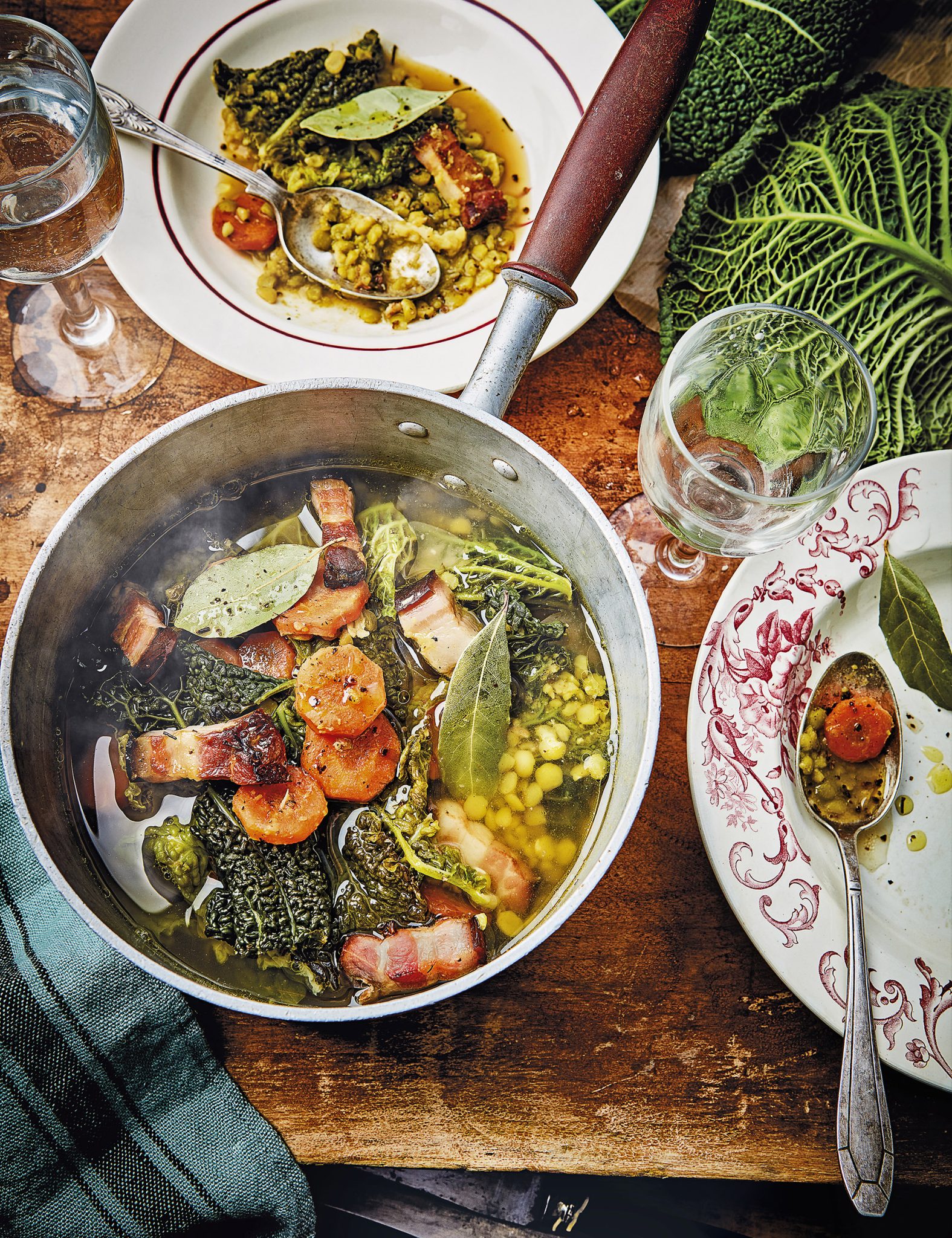 Peasant soup with cabbage and split peas
