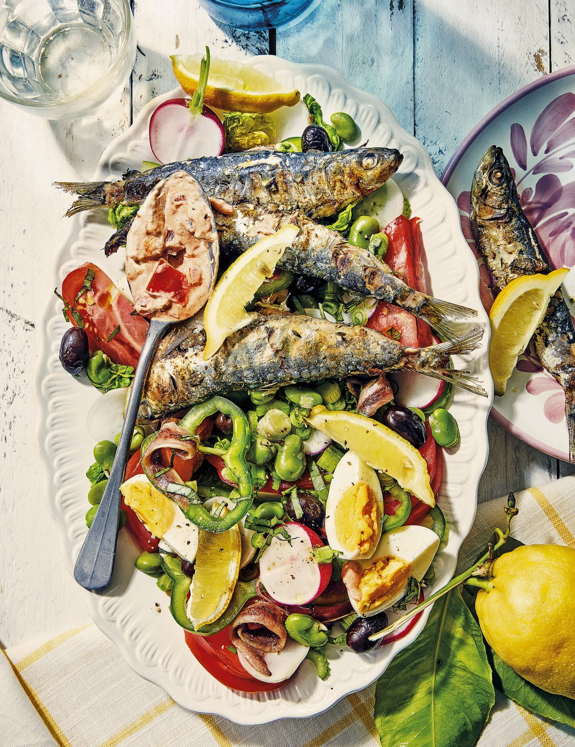 Niçoise-style salad with grilled sardines and anchovies